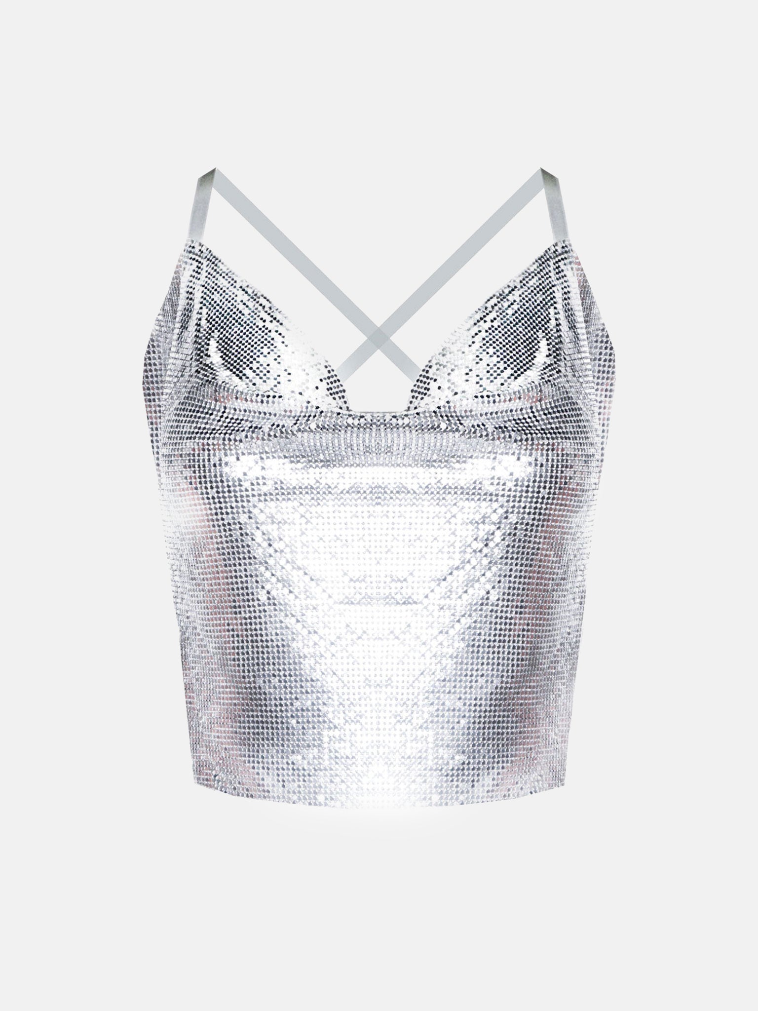Bambi Chainmail Cowl Neck Cami Top Chrome Silver Poster Girl