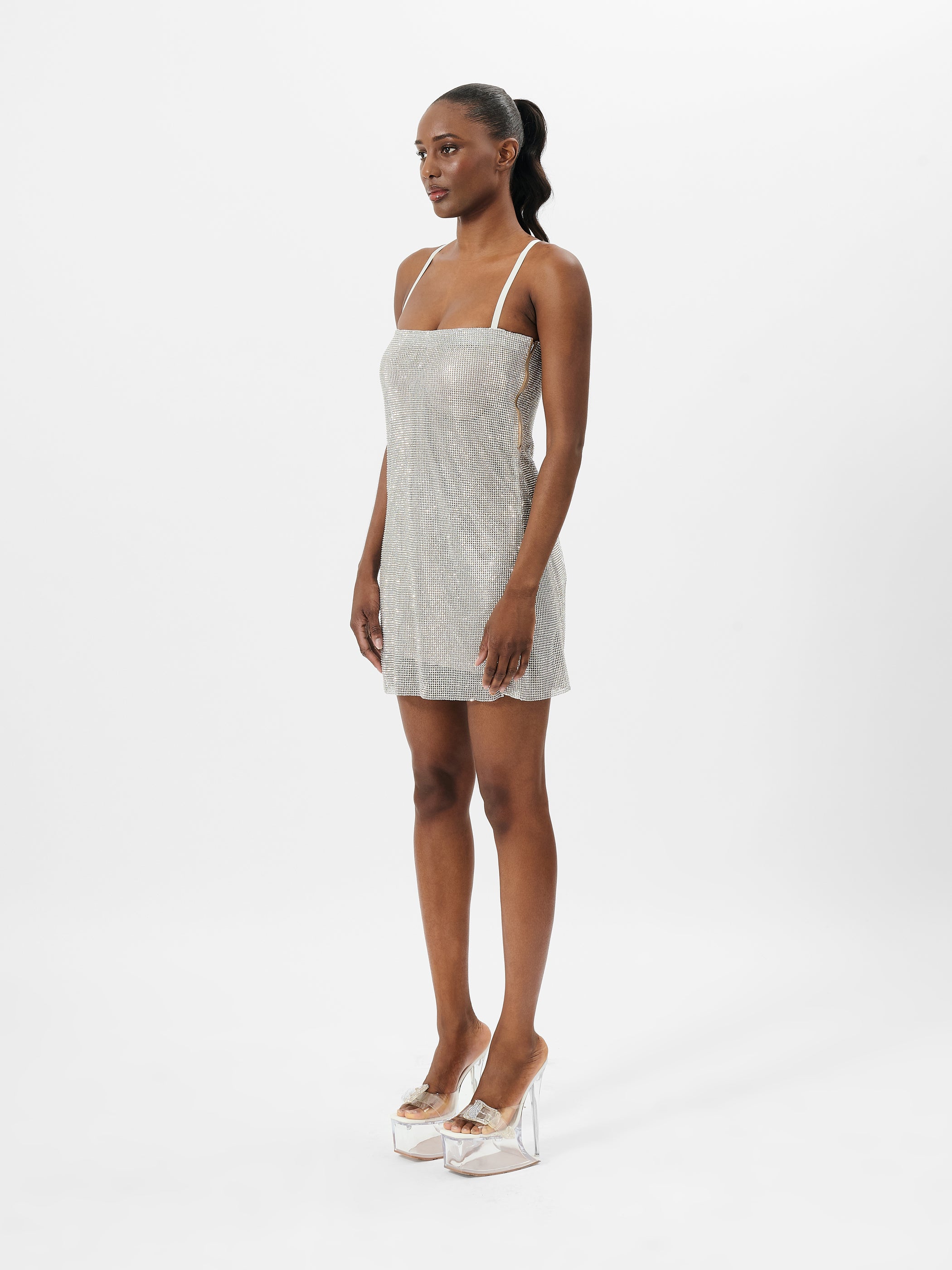 Carina Chainmail Mini Dress Silver | POSTER GIRL