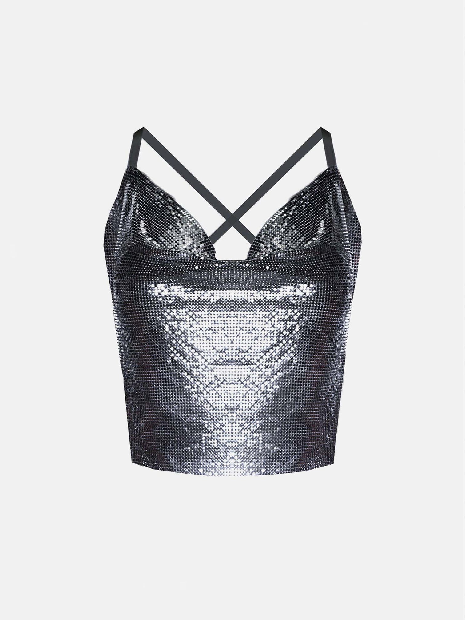 Bambi Chainmail Cowl Neck Cami Black Poster Girl