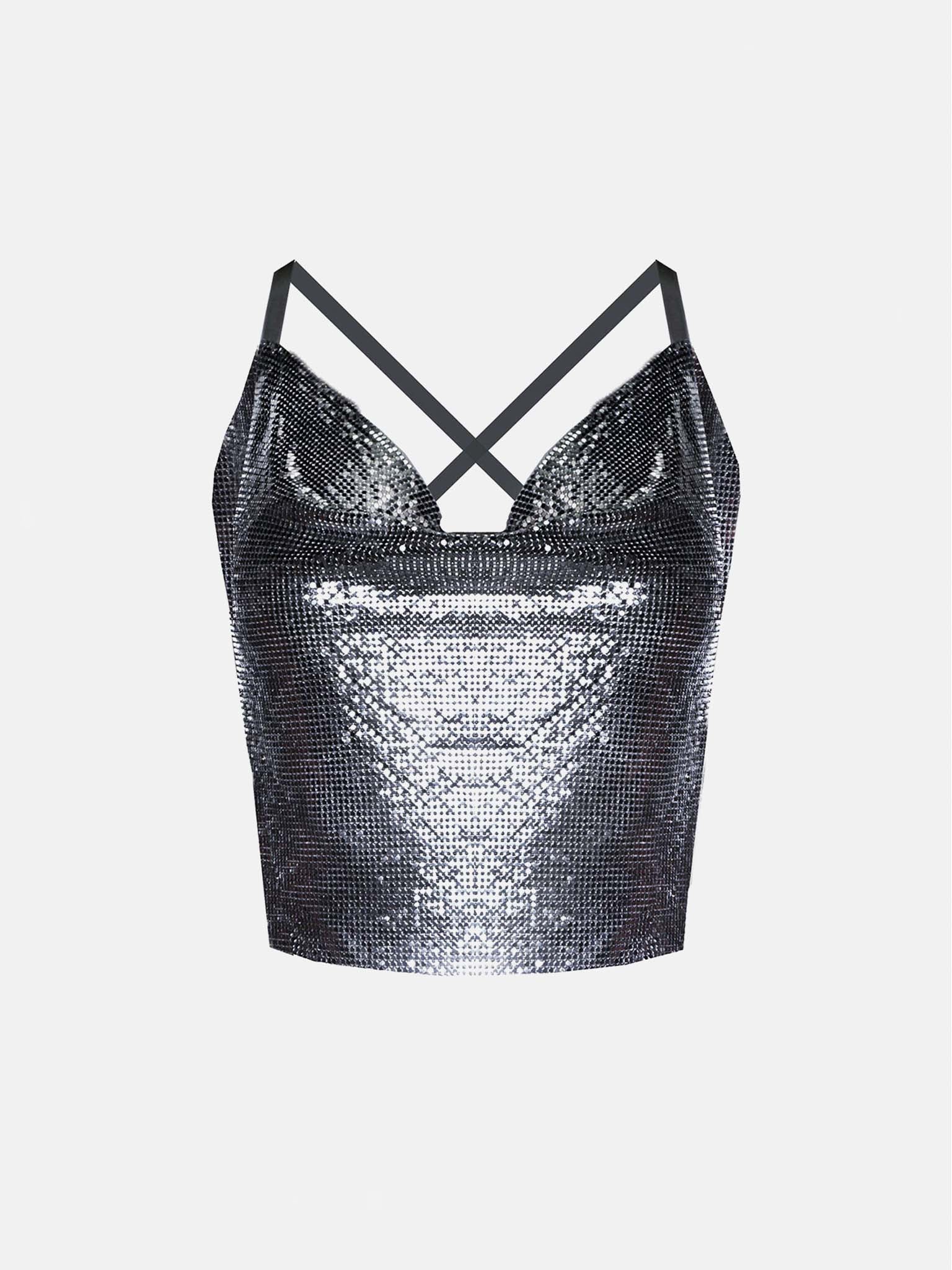 Bambi Chainmail Cowl Neck Cami Black | POSTER GIRL