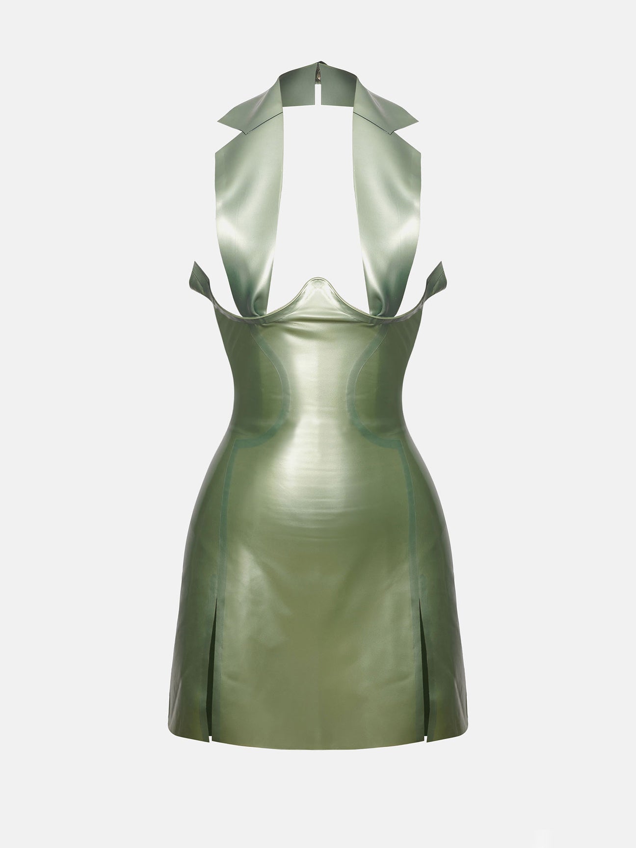 Chambers Latex Lapel Mini Dress Green | POSTER GIRL