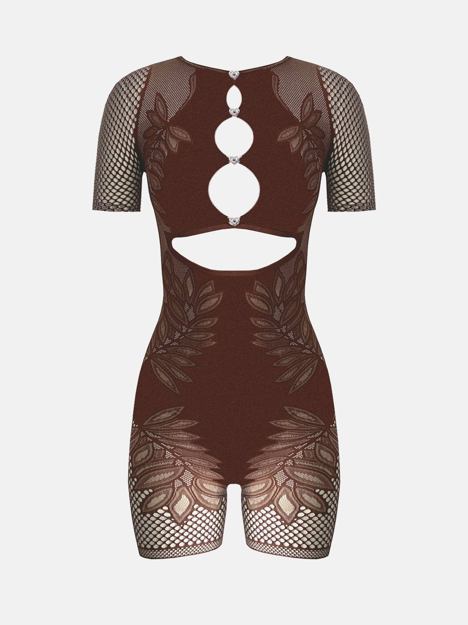 Dinero Cut Out Mesh Romper Brown | POSTER GIRL