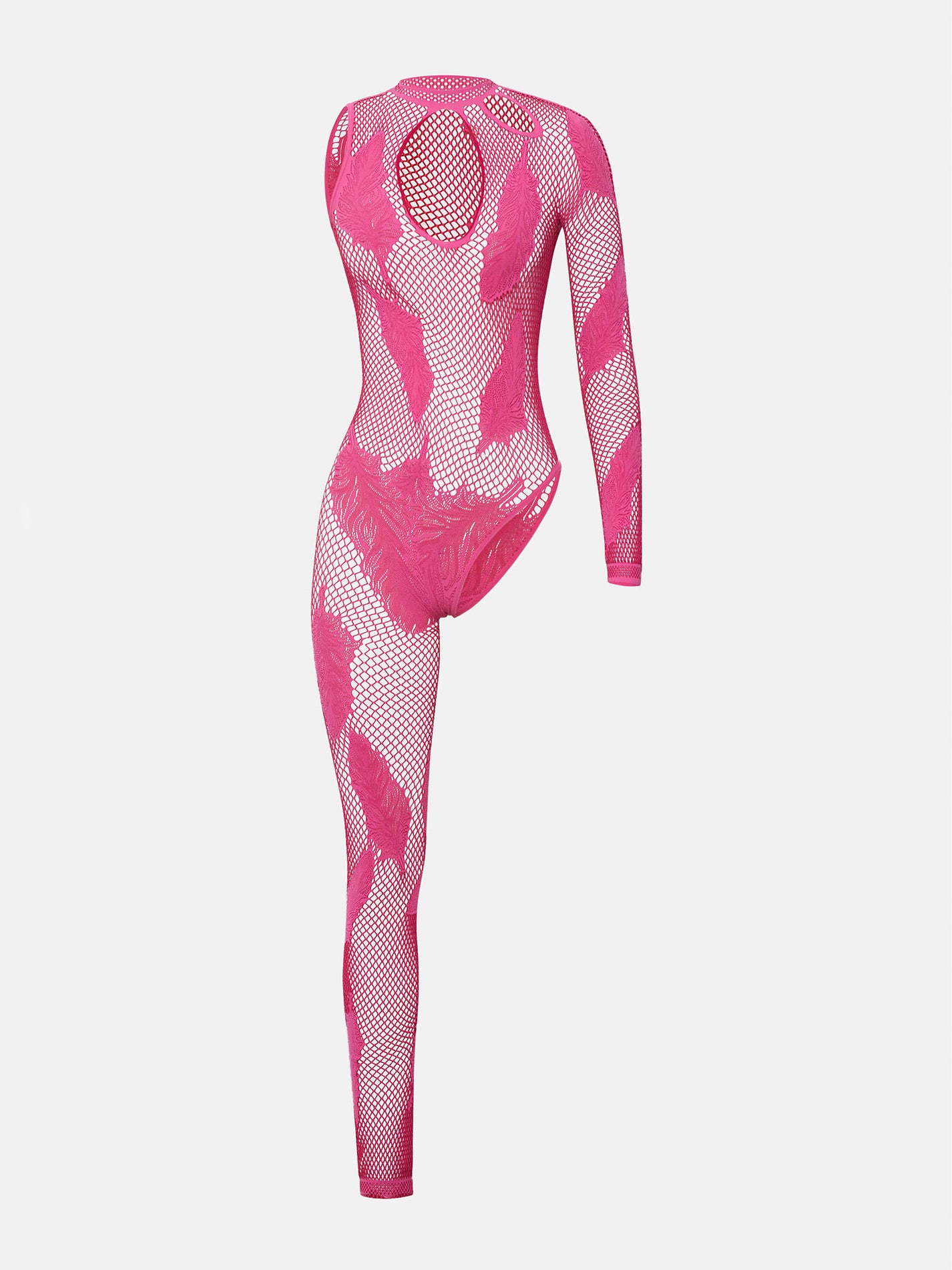 Leng Asymmetric One Leg Fishnet Jumpsuit Pink | POSTER GIRL