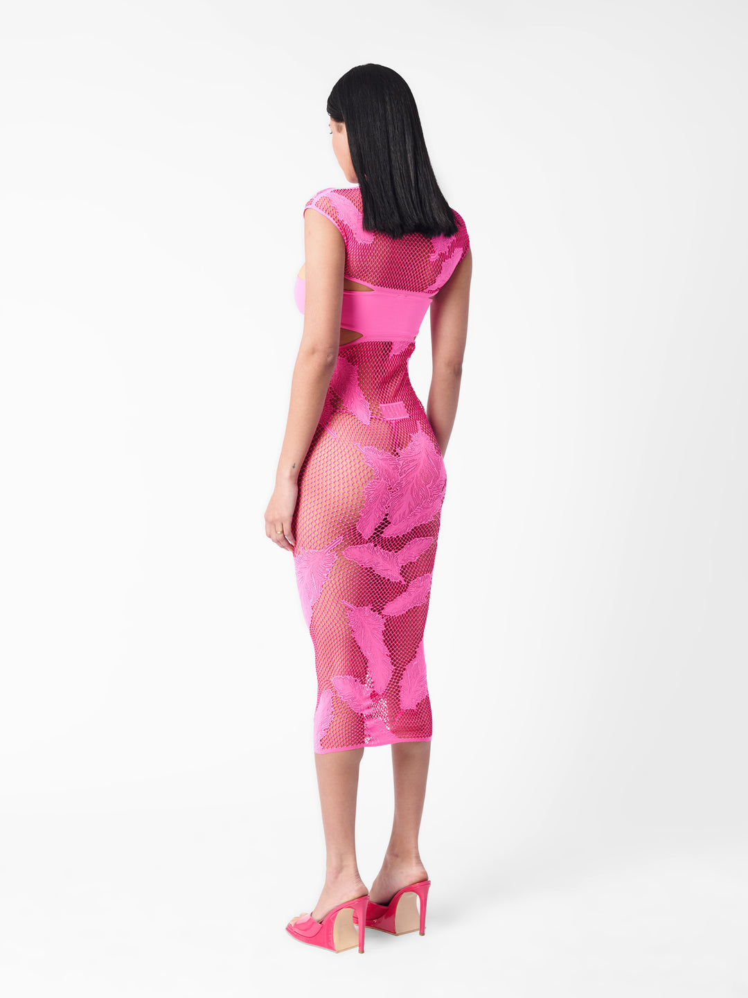 Ja'mie Bodycon Fishnet Maxi Dress Pink | POSTER GIRL