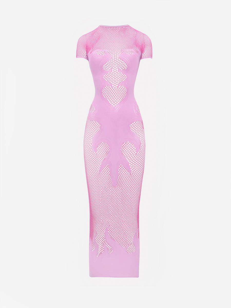 Peachy Fishnet Maxi Bodycon Dress Lilac | POSTER GIRL