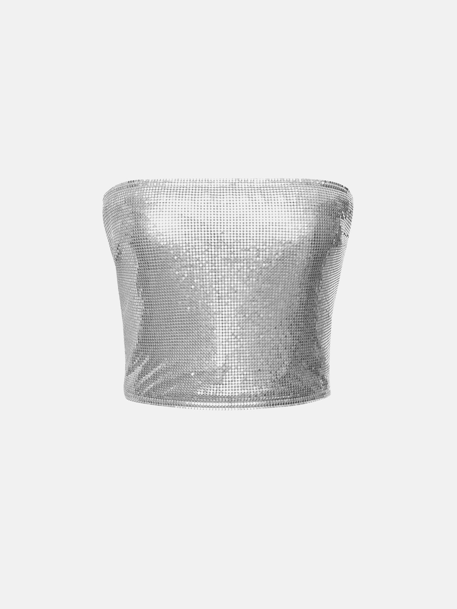 Rosalyn Chainmail Strapless Boob Tube Top Silver | POSTER GIRL