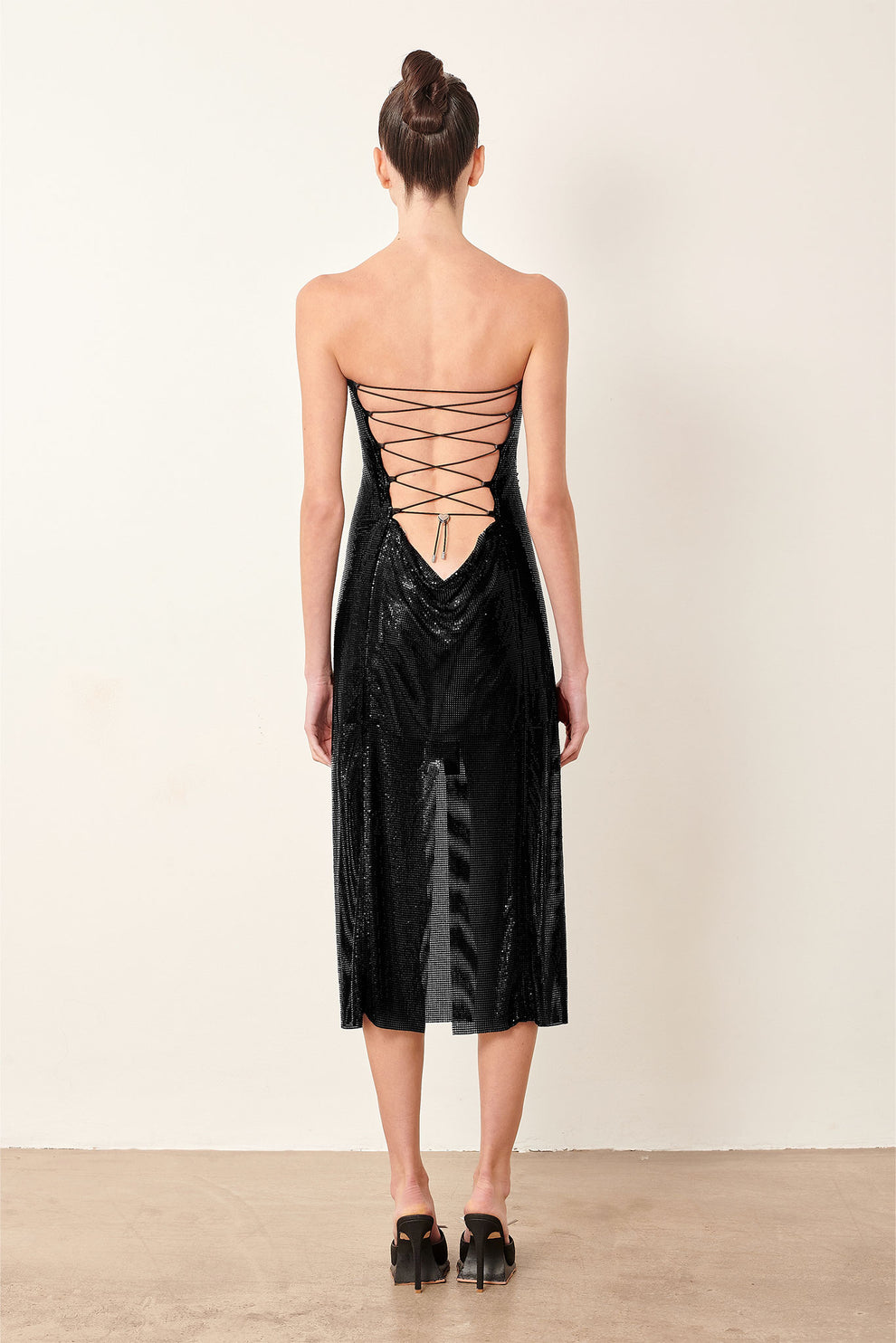 Selena Bandeau Chainmail Midi Dress Black | POSTER GIRL