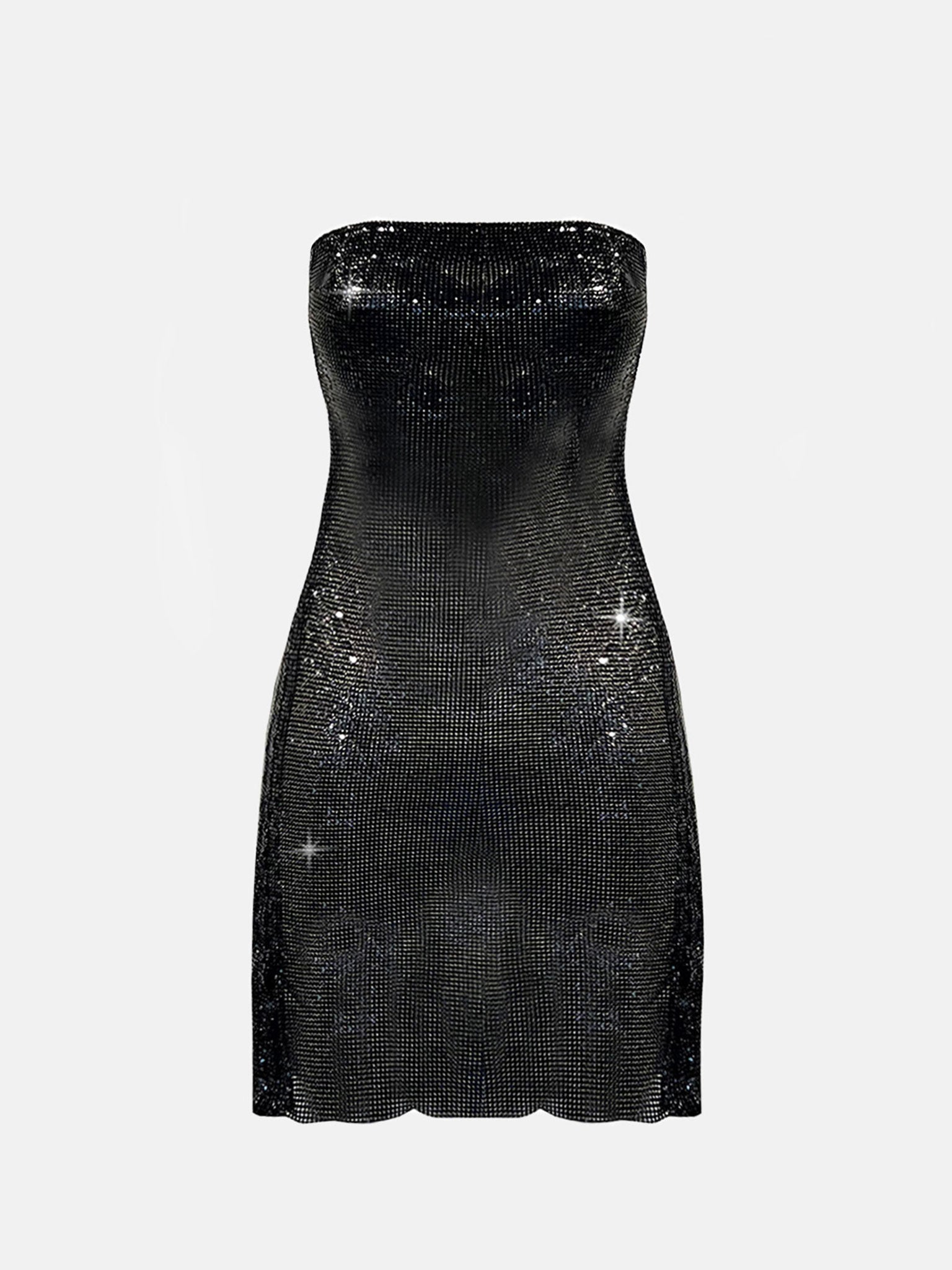 Selena Bandeau Chainmail Mini Dress Black | POSTER GIRL