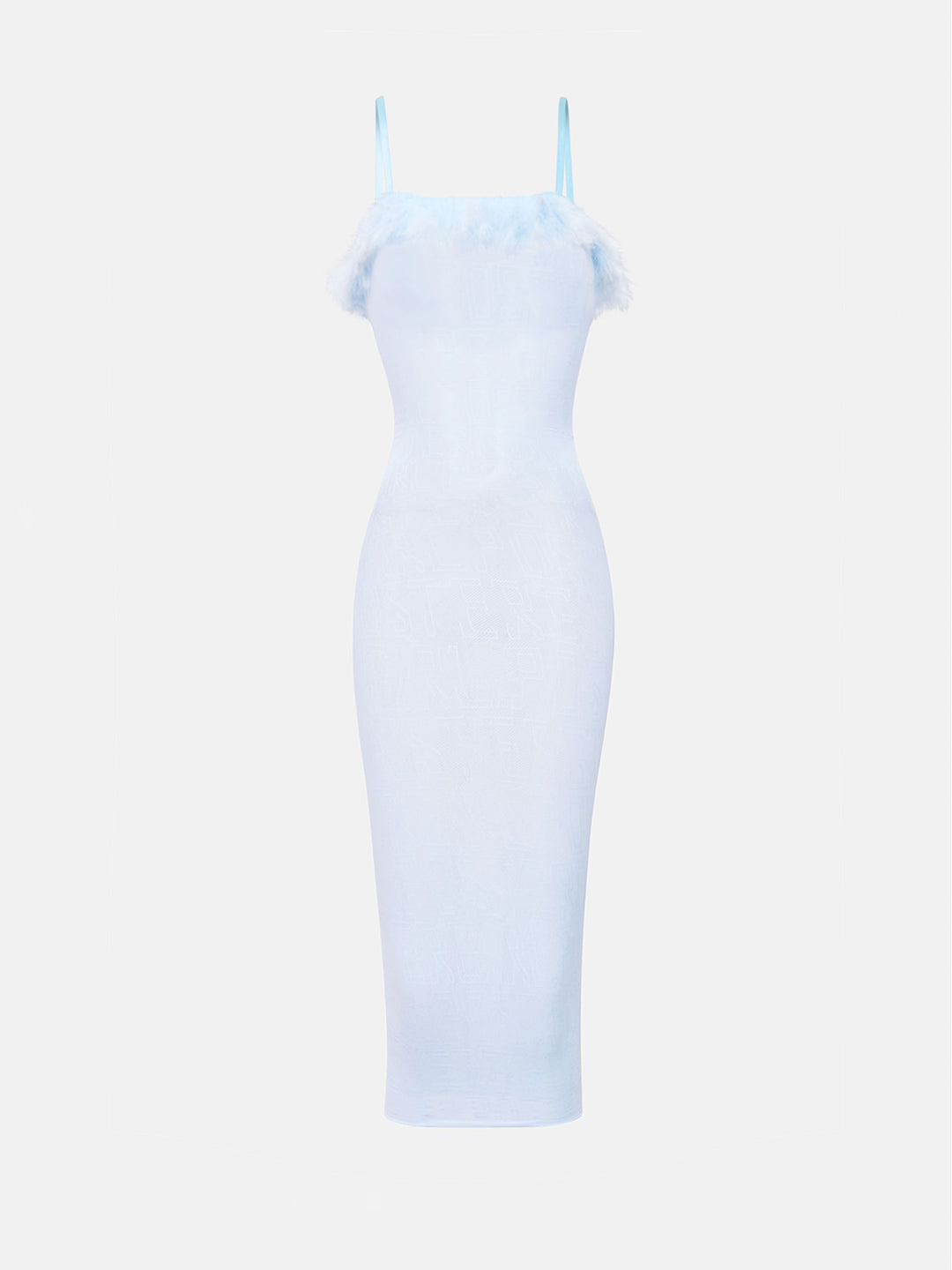 Vanderbeck Maribou Feather Bodycon Midi Dress Blue | POSTER GIRL