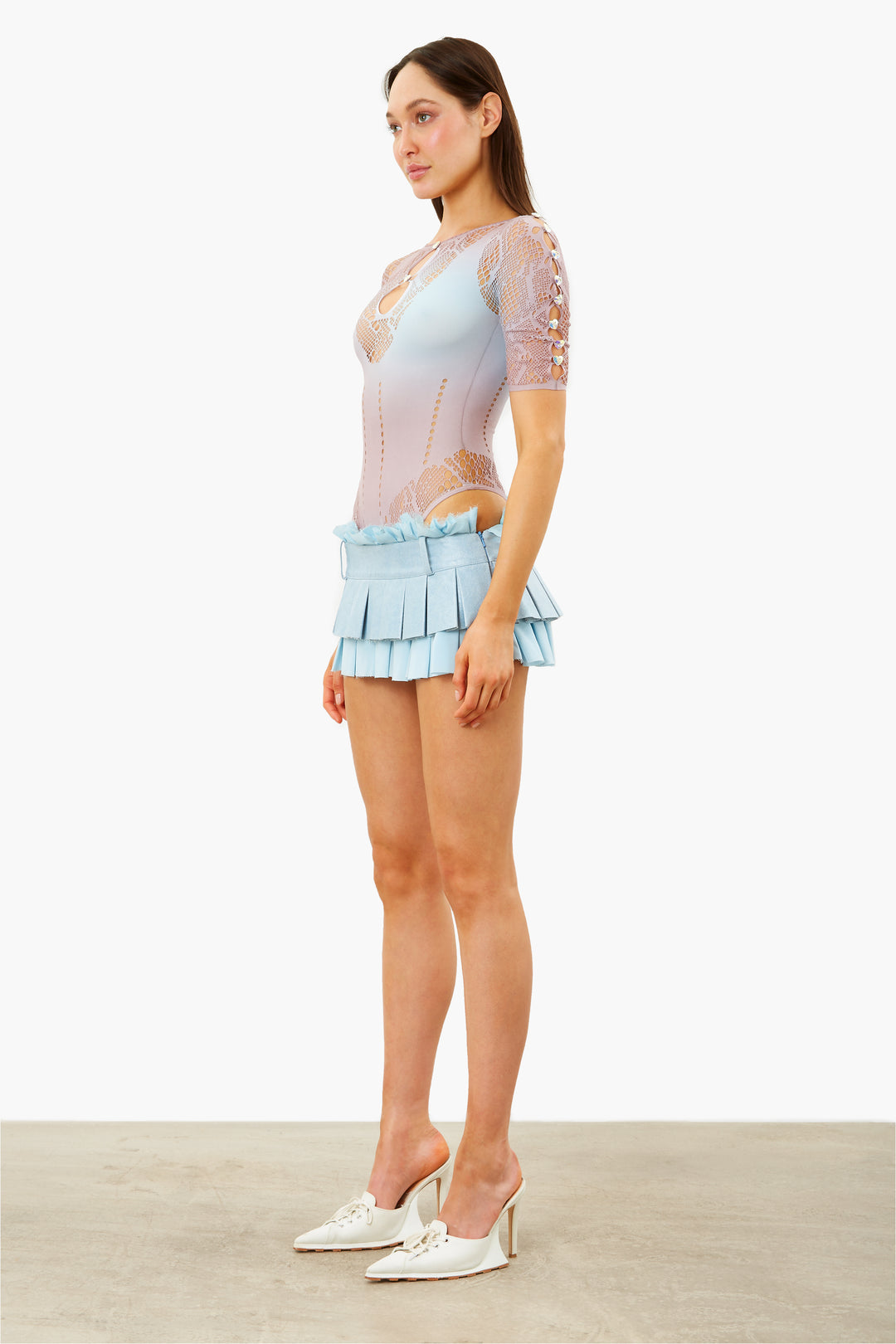 Stella Cut-Out Lace Bodysuit Grey-Pink | POSTER GIRL